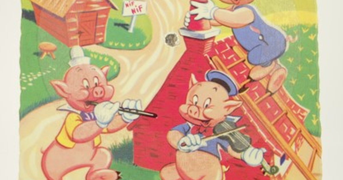 ANONYME • Carte postale phonoscope - Le Trois Petits Cochons "Qui a ...