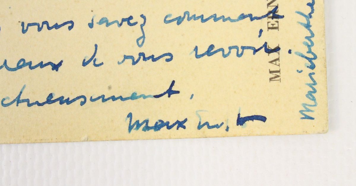 Max ERNST • Unpublished handwritten and signed postcard from Max Ernst ...